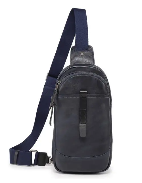 OLD TREND Fern Genuine Leather Compact Crossbody Sling Bag - Navy