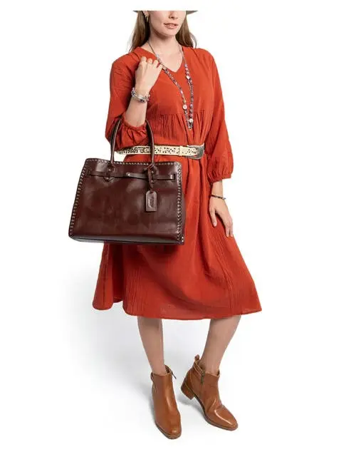 OLD TREND Westland Genuine Leather Textured Heritage Tote - Coffee