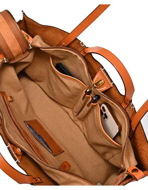 OLD TREND Rosa Genuine Leather Spacious Carryall Tote - Caramel
