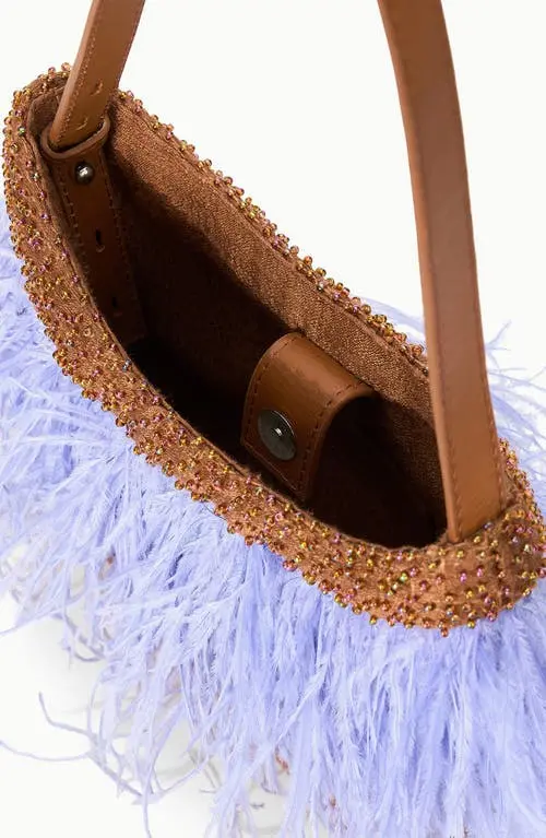 Staud Winslow Feather Trim Leather Shoulder Bag - Bronze/cielo