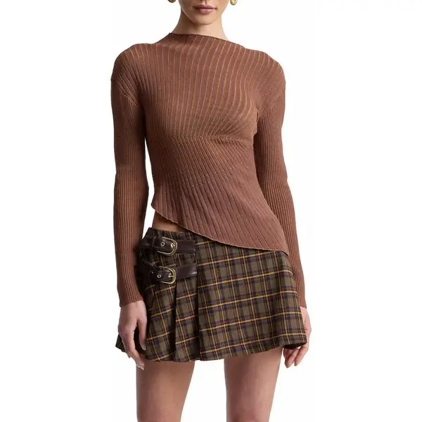 Avec Les Filles Radial Rib Asymmetric Hem Sweater