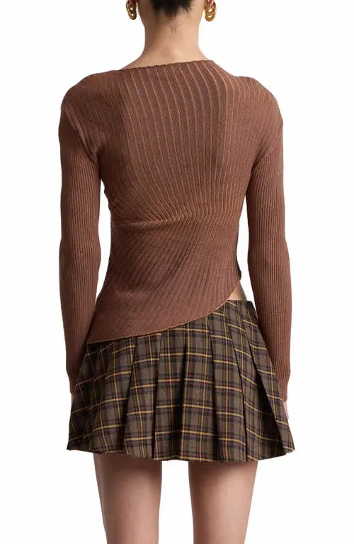 Avec Les Filles Radial Rib Asymmetric Hem Sweater