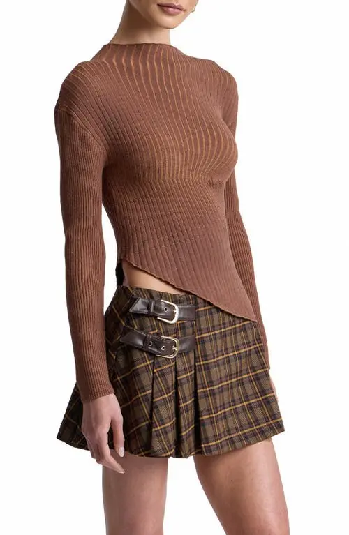 Avec Les Filles Radial Rib Asymmetric Hem Sweater