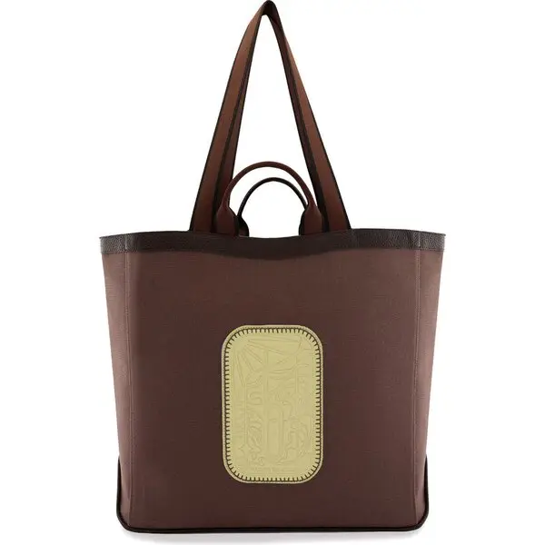 BEHNO Maison Large Canvas & Leather Tote - Cacao/buttercream