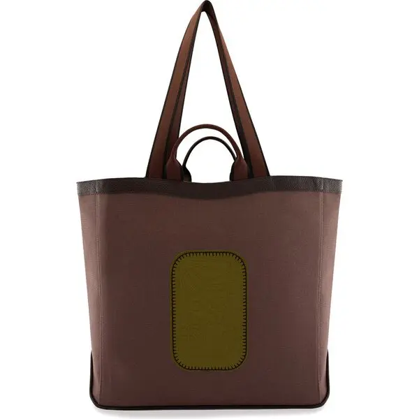 BEHNO Maison Large Canvas & Leather Tote - Cacao/wood