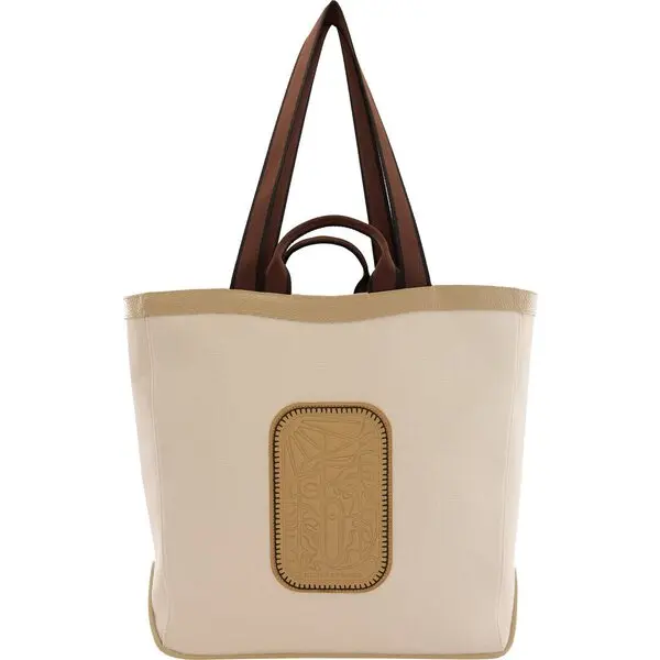 BEHNO Maison Large Canvas & Leather Tote - Sand/bisque