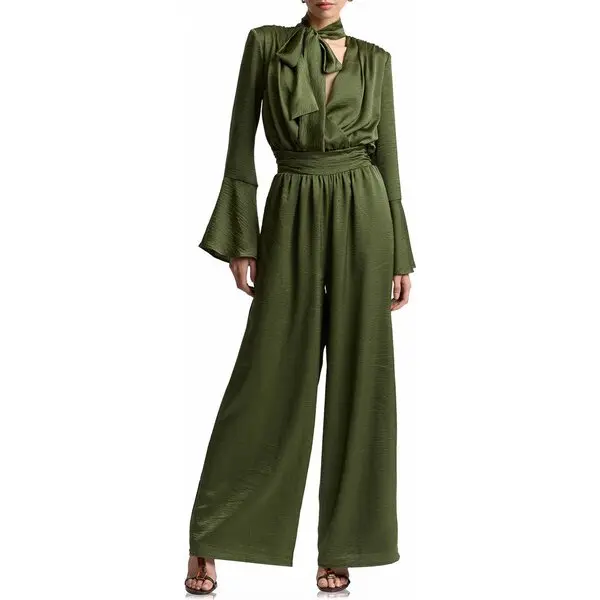 Avec Les Filles Bell Sleeve Wide Leg Jumpsuit - Olive
