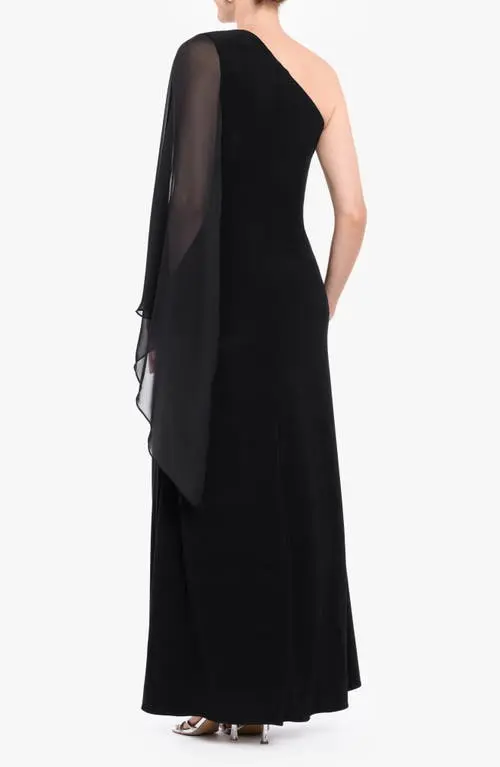 Betsy & Adam One Shoulder Chiffon Trim Maxi Dress