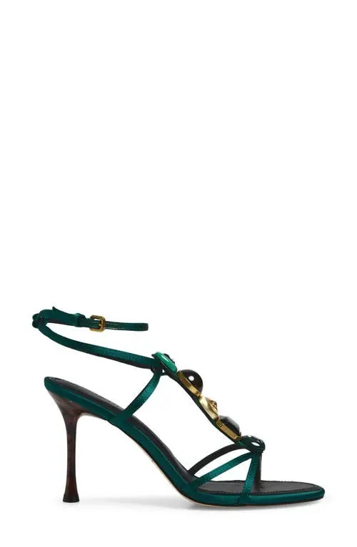 Kurt Geiger Loulou Embellished Metallic Leather Sandal - Open Green