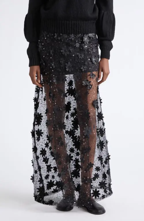 KUR Floral Appliqué Mesh Wrap Maxi Skirt
