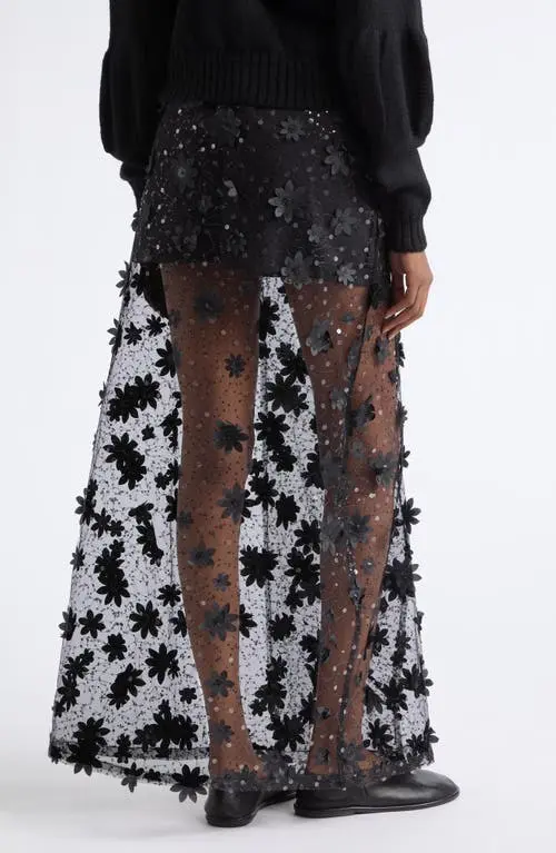 KUR Floral Appliqué Mesh Wrap Maxi Skirt