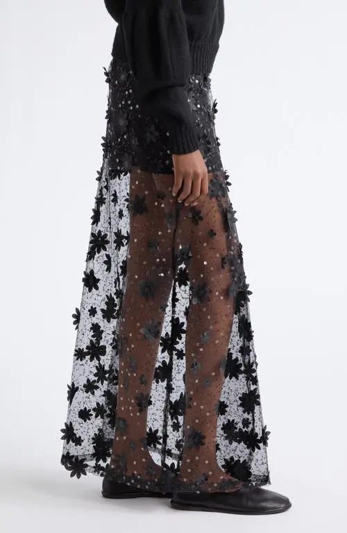 KUR Floral Appliqué Mesh Wrap Maxi Skirt