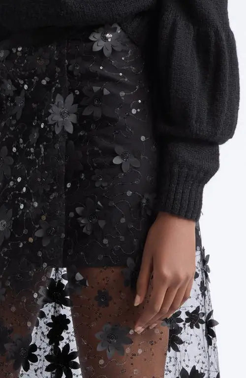 KUR Floral Appliqué Mesh Wrap Maxi Skirt