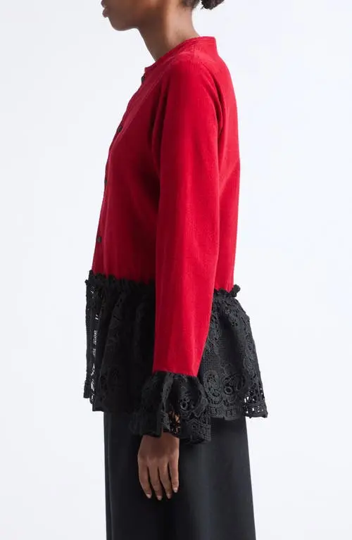 KUR Ripple Corduroy Blouse With Lace Trim