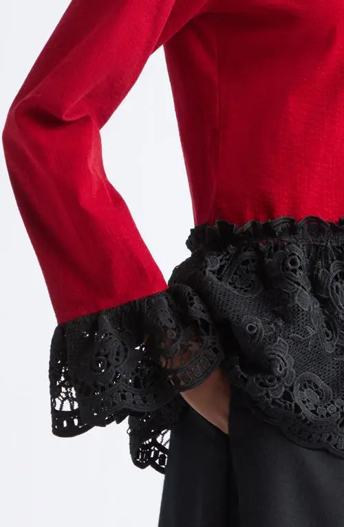 KUR Ripple Corduroy Blouse With Lace Trim