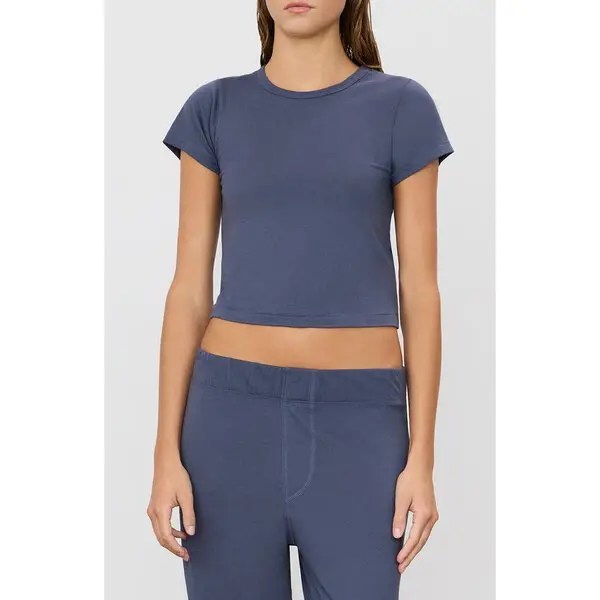 Eterne Short Sleeve Cropped Baby Tee - Washed Navy