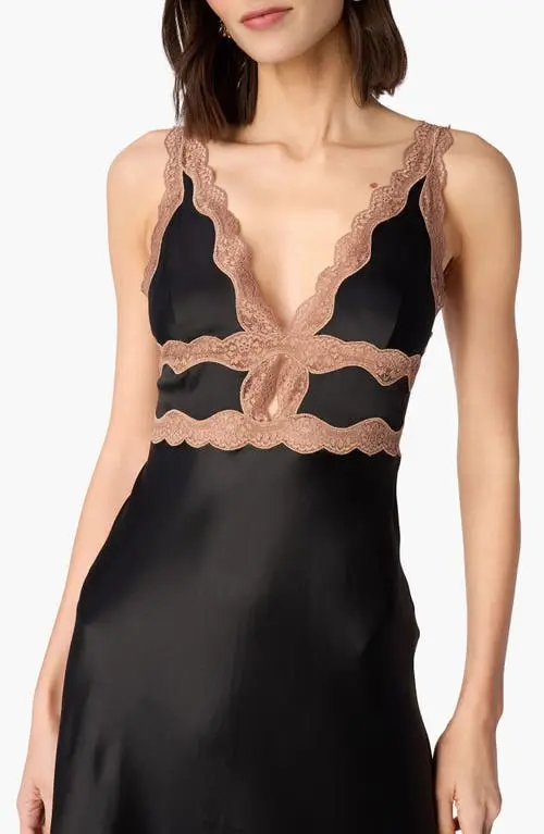 Cami Nyc Wendice Lace Trim Satin Slipdress - Black