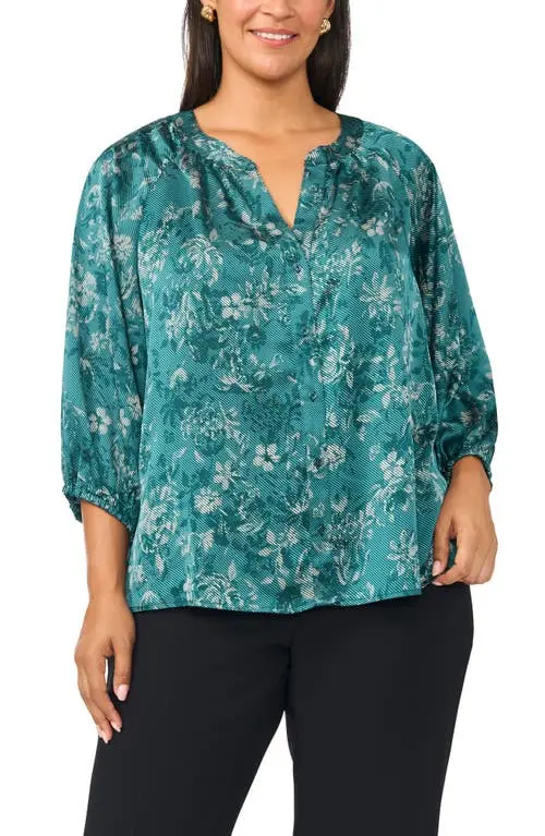 Vince Camuto Floral Print Raglan Sleeve Button Up Shirt