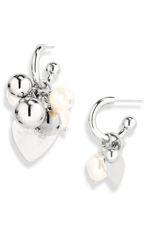 JUSTINE CLENQUET Abbey Mismatched Earrings With Faux Pearl And Heart Charms - Palladium