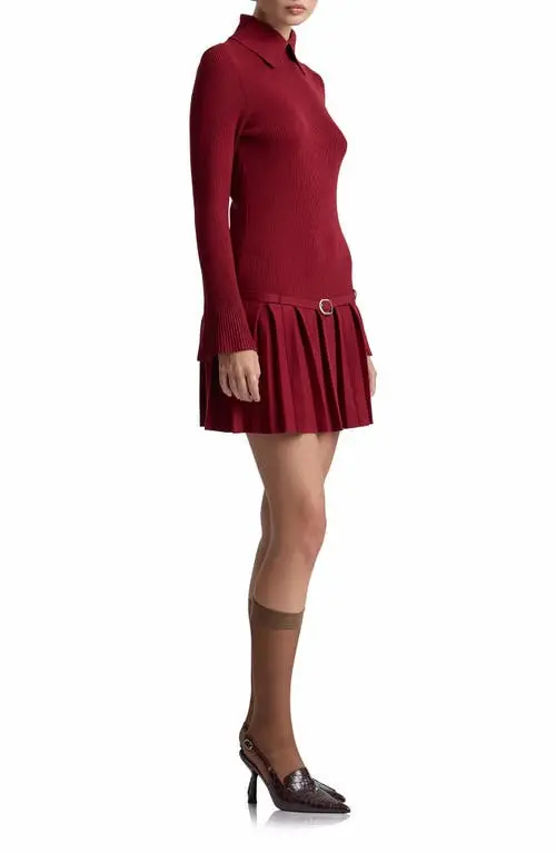 Avec Les Filles Drop Waist Pleated Sweater Dress