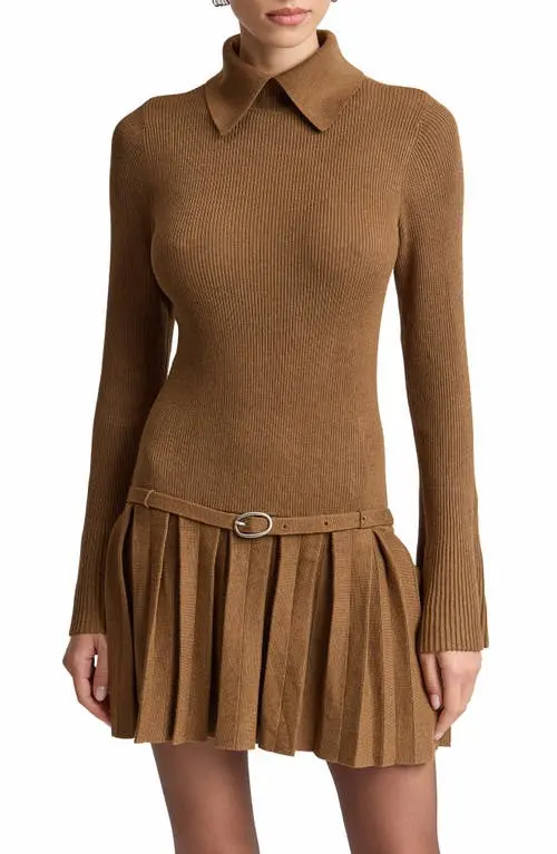 Avec Les Filles Drop Waist Pleated Sweater Dress