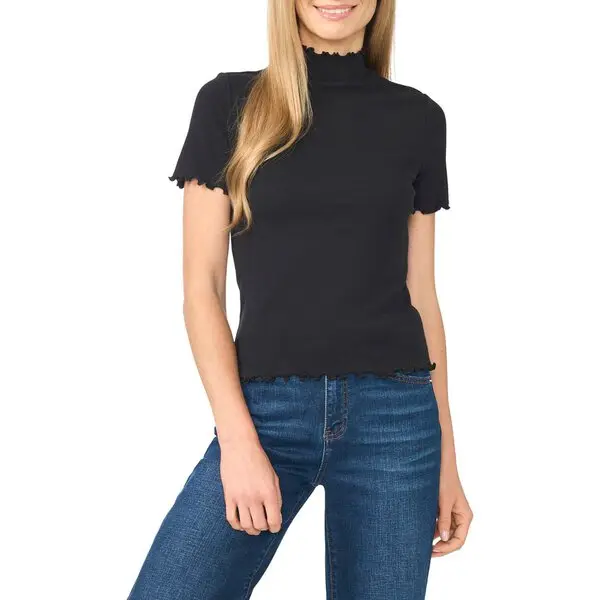 CECE DUPRAZ Lattice Trim Mock Neck T-shirt