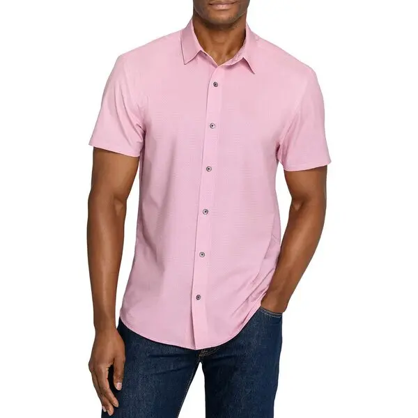 W.R.K Abstract Geo Short Sleeve Button Up Shirt - Pink