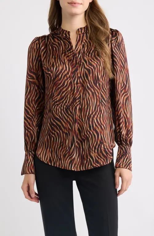 Anne Klein Pleat Front Split Neck Top