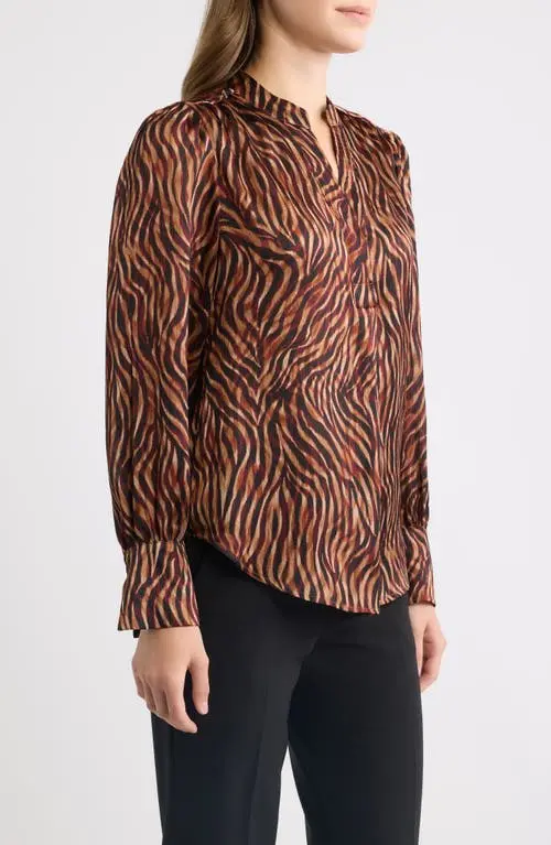 Anne Klein Pleat Front Split Neck Top