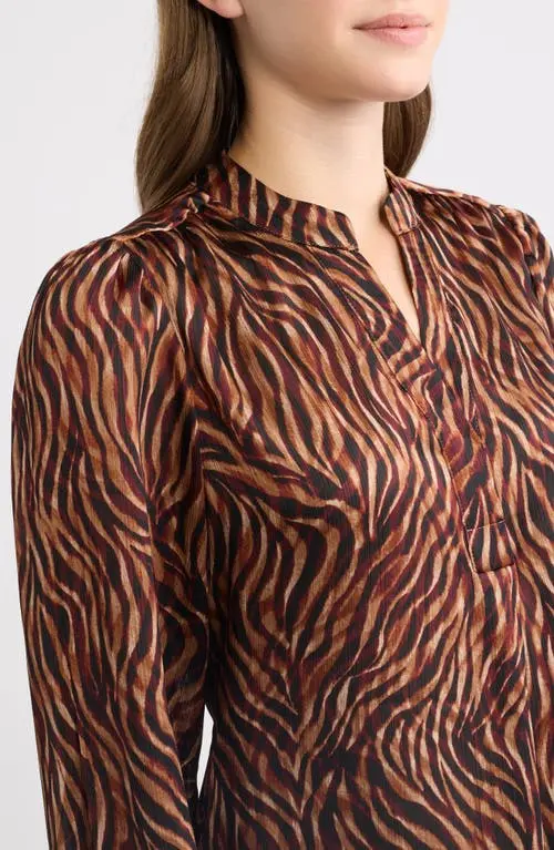 Anne Klein Pleat Front Split Neck Top