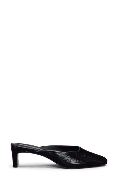 REFORMATION Inez Leather Heeled Mule - Black Eel
