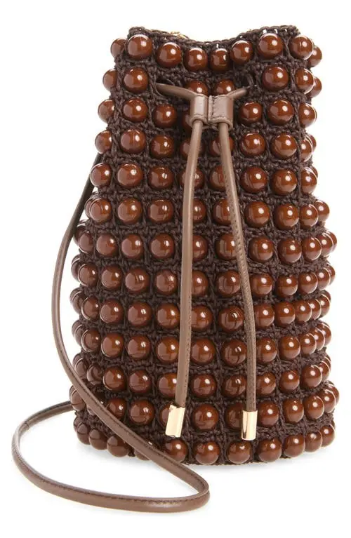 Farm Rio Beaded Macramé Bucket Bag - New Walnut