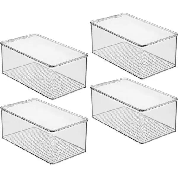 IDESIGN Stackable Shoe Box With Hinged Lid For Wedges, Sandals, Or Flats, Set Of 4 - Clear