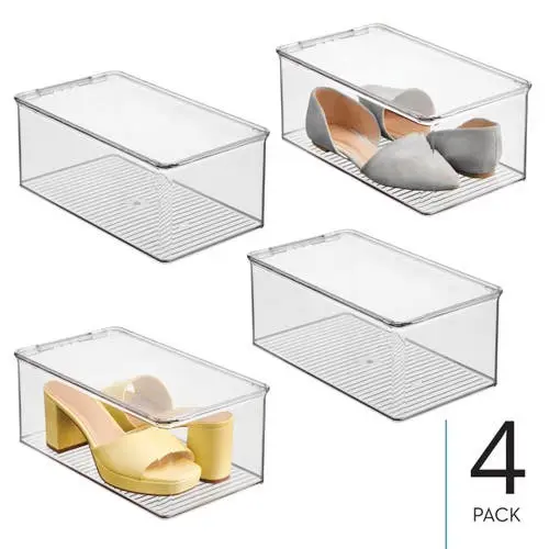 IDESIGN Stackable Shoe Box With Hinged Lid For Wedges, Sandals, Or Flats, Set Of 4
