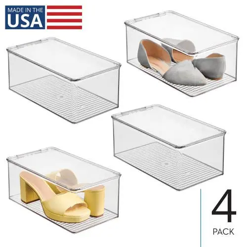 IDESIGN Stackable Shoe Box With Hinged Lid For Wedges, Sandals, Or Flats, Set Of 4