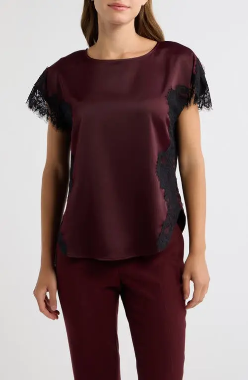 Anne Klein Lace Trim Satin Top - Barolo/black