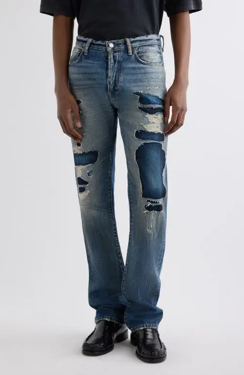 Acne Studios 1996m Distressed Patched Straight Leg Jeans - Mid Blue