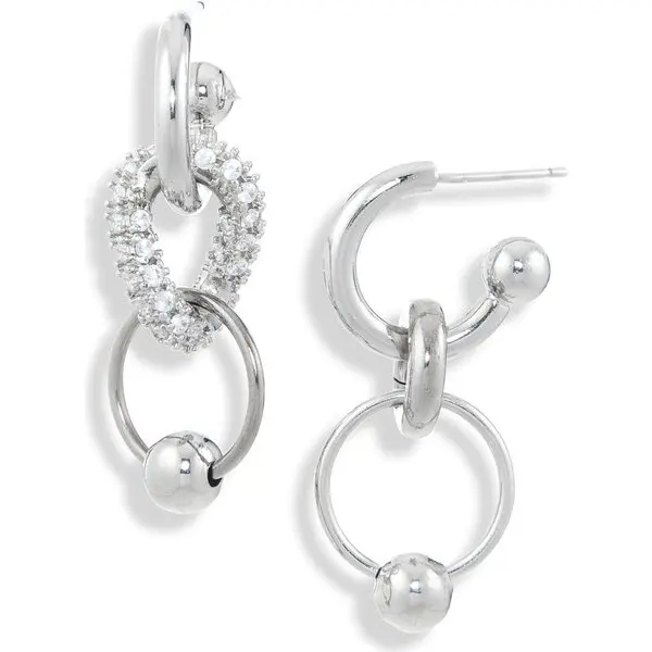 JUSTINE CLENQUET Alison Mismatched Tiered Hoop Drop Earrings - Palladium
