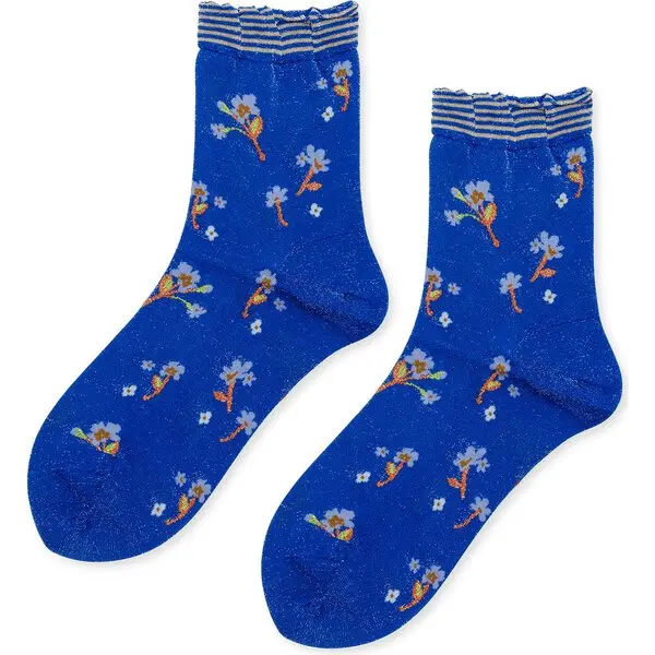 Hansel From Basel Lumiesta Flora Crew Socks - Cobalt