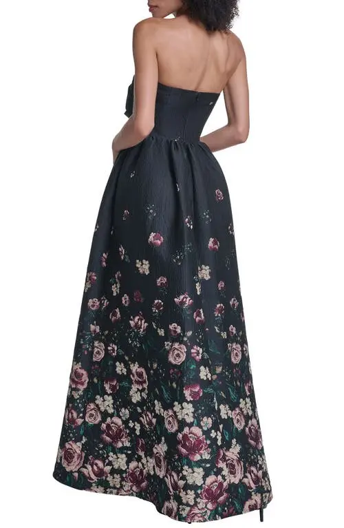 Karl Lagerfeld Paris Strapless Floral Print Fil Coupé Ballgown
