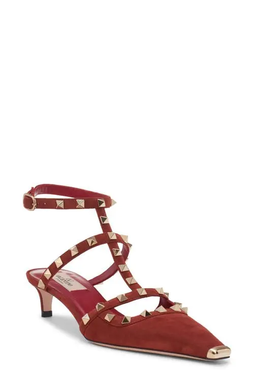 Valentino Garavani Rockstud Ankle Strap Pump - Rust