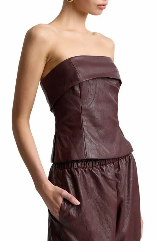 Avec Les Filles Foldover Strapless Faux Leather Top