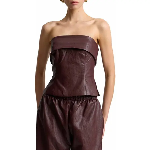 Avec Les Filles Faux Leather Foldover Strapless Top - Bordeaux
