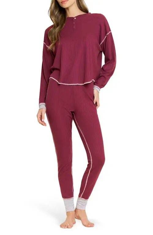 Honeydew Intimates Cuddle Crew Henley Pajamas - Red Wine