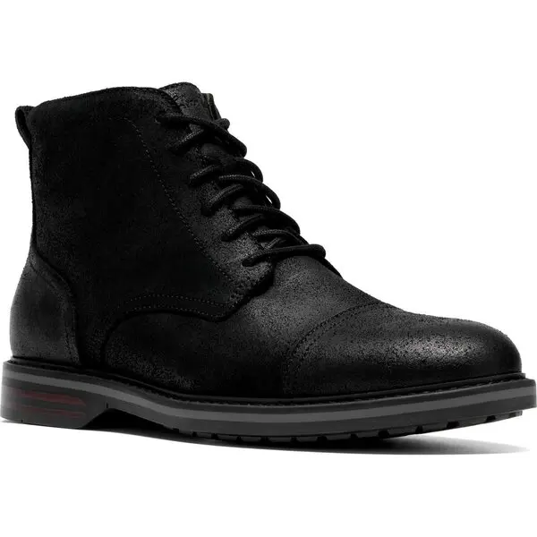 Clarks Aldwin Leather Cap Toe Boot - Black Suede