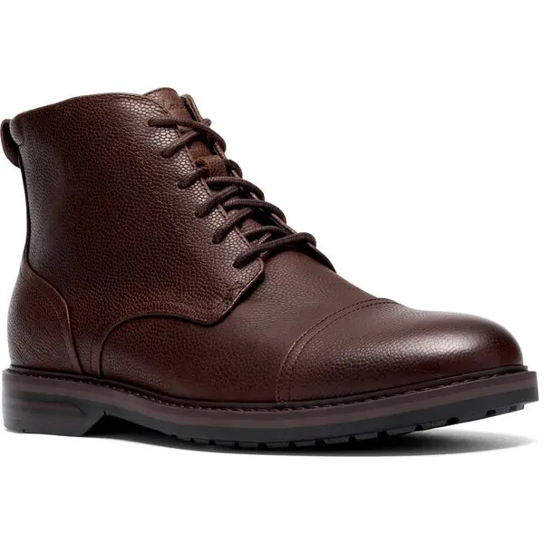 Clarks Aldwin Leather Cap Toe Boot - Brown Leather