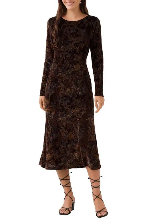 Karen Kane Velvet Burnout Midi Dress - Chocolate