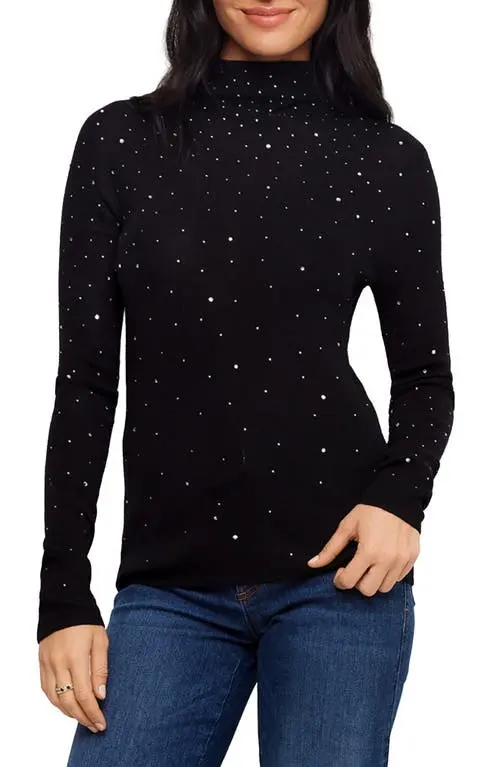 Karen Kane Rhinestone Mock Neck Sweater - Black