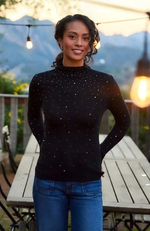 Karen Kane Rhinestone Mock Neck Sweater - Black