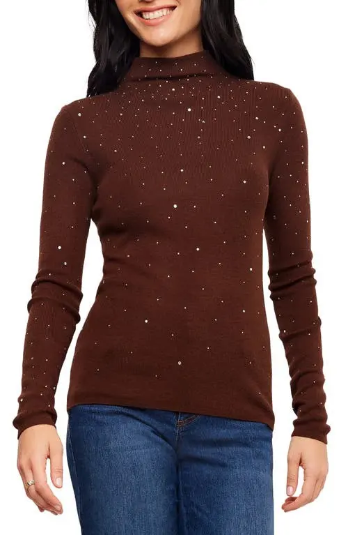 Karen Kane Rhinestone Mock Neck Sweater - Mocha